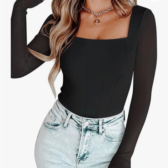 Tops | Black Mesh Bodysuit | Poshmark